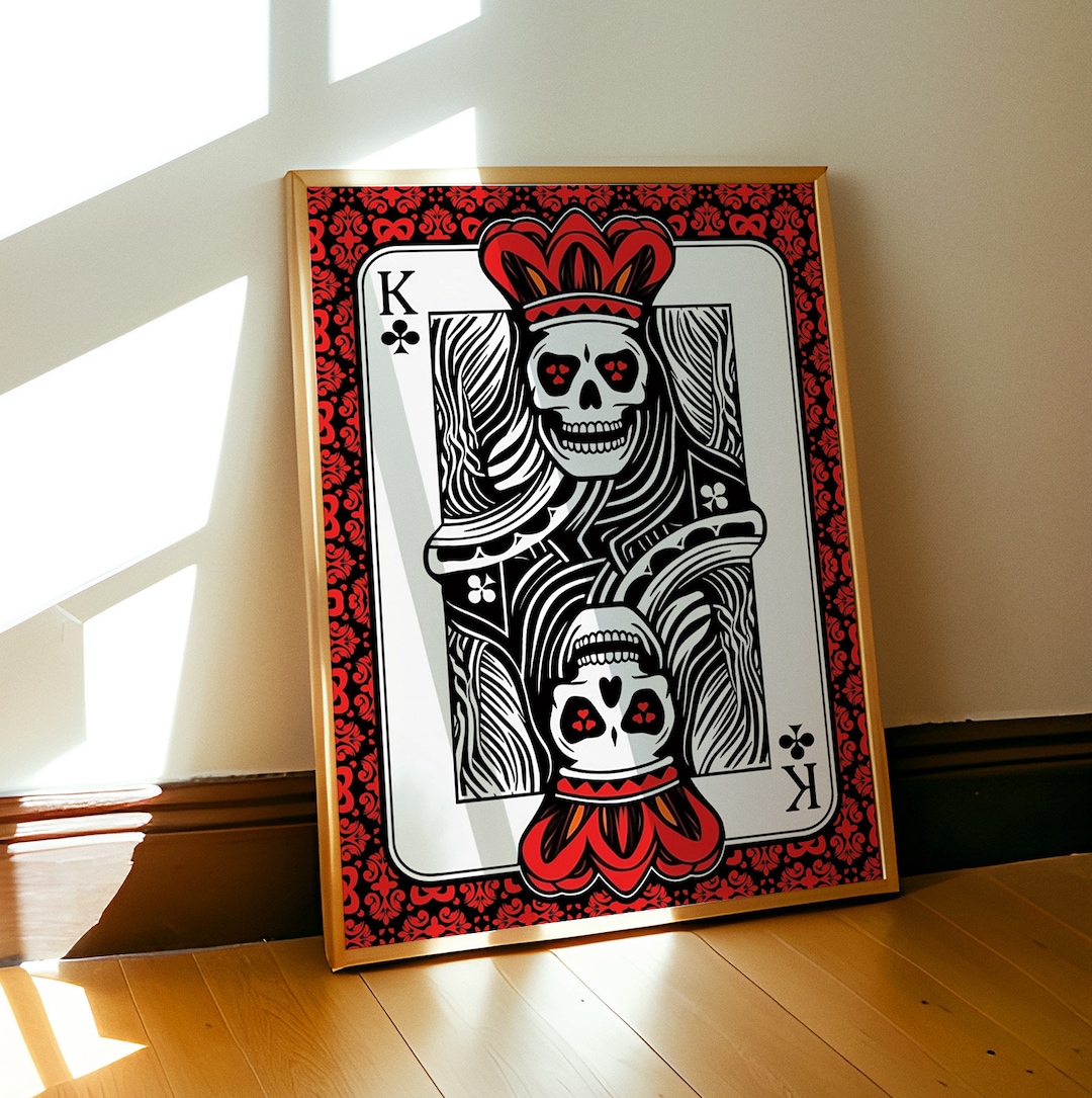 Skeleton King of Clubs Playing Card Poster, Greedy Heart-eyed Poker ...