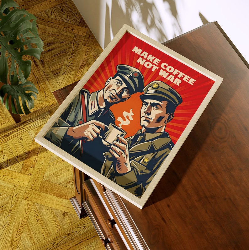 Make Coffee Not War Poster | Anti-war Vintage Illustration Art | Coffee ...