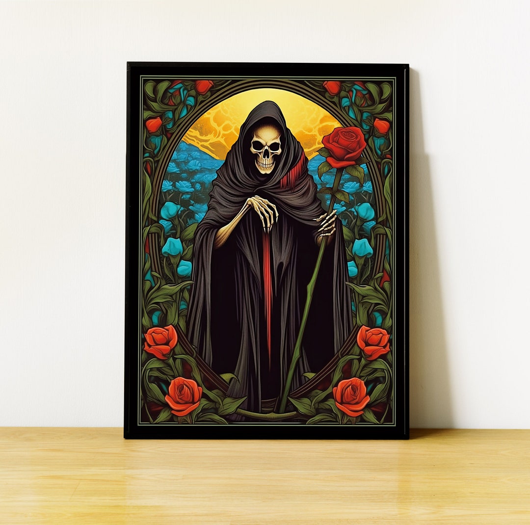 Grim Reaper in the Rose Garden Poster, Vintage Gothic-inspired Wall ...