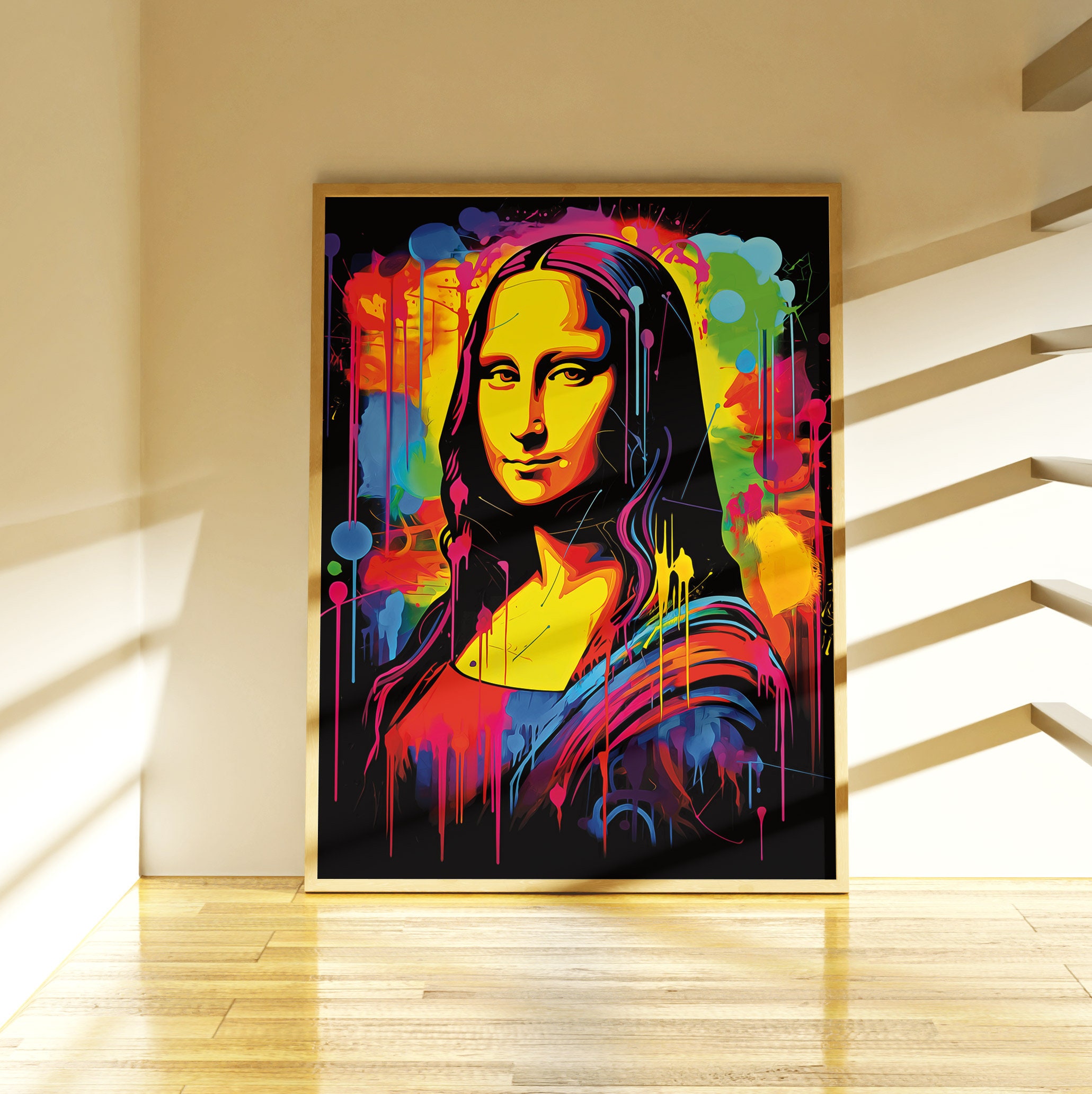 Mona Lisa Graffiti Poster, CMYK Colors Street Art Home Wall Decor ...