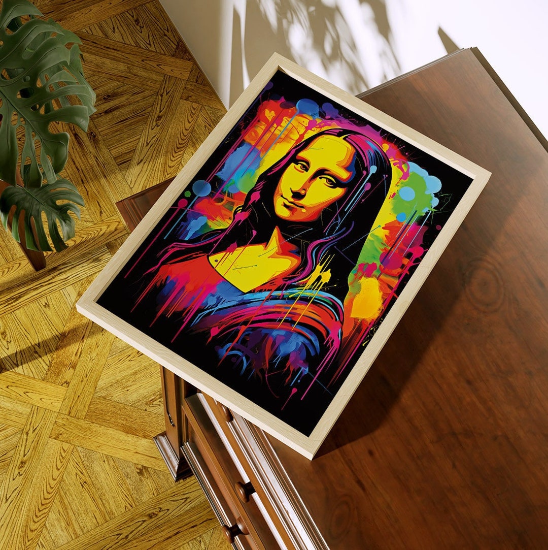 Mona Lisa Graffiti Poster, CMYK Colors Street Art Home Wall Decor ...