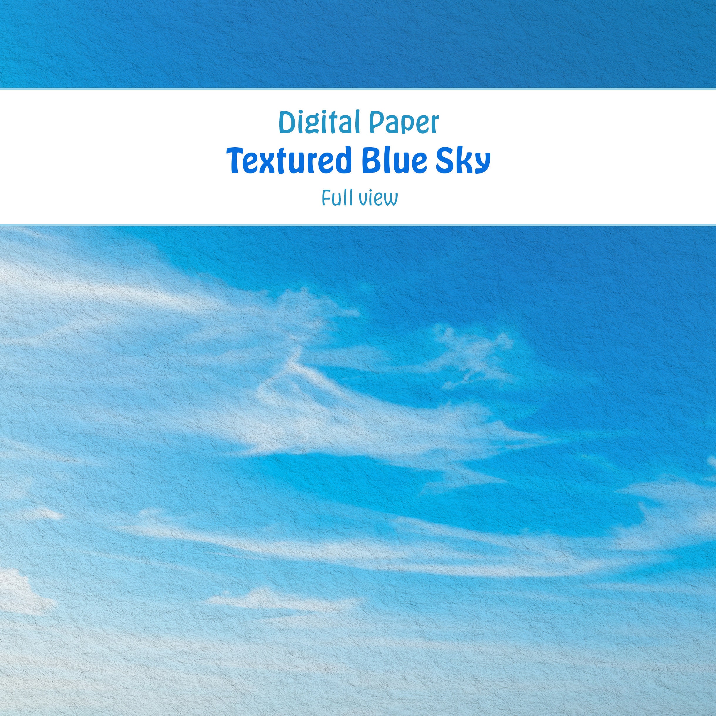 Textured Blue Sky Digital Paper, Cloudy Sky Background, Realistic ...