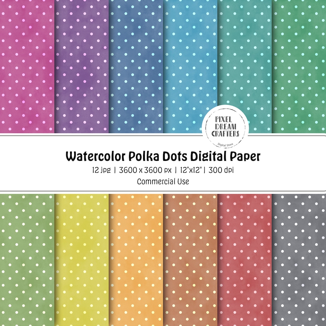 Watercolor Digital Paper Watercolor Polka Dots Printable - Etsy