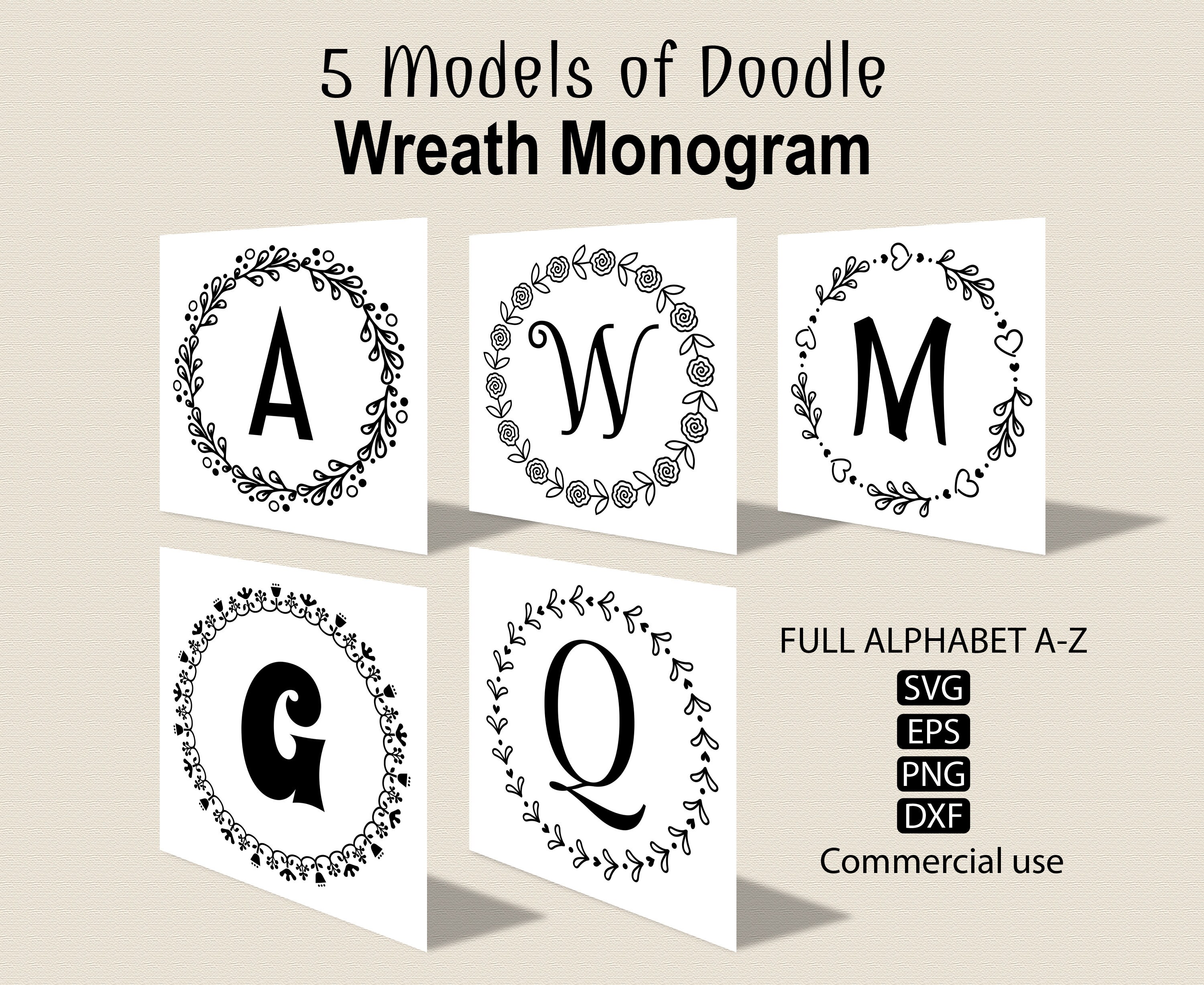 Monogram SVG Bundle, SVG Font Bundle, Doodle Wreath, Svg Letters ...