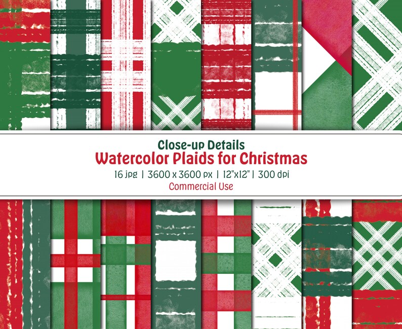 Christmas Watercolor Plaid Digital Paper, Christmas Seamless Repeat ...