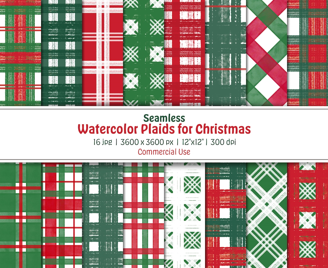 Christmas Watercolor Plaid Digital Paper, Christmas Seamless Repeat ...