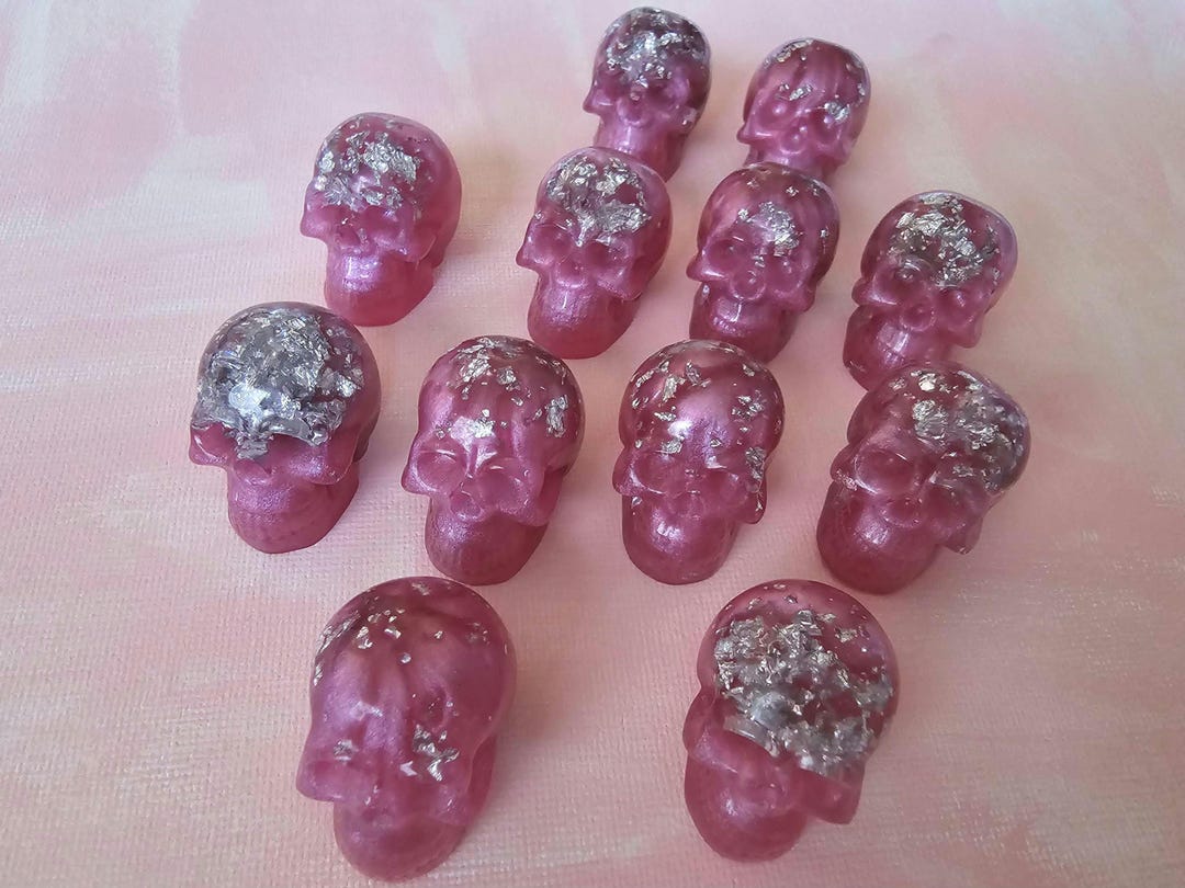 Pink Resin Skull Decor: Halloween Paperweight With Silver - Etsy