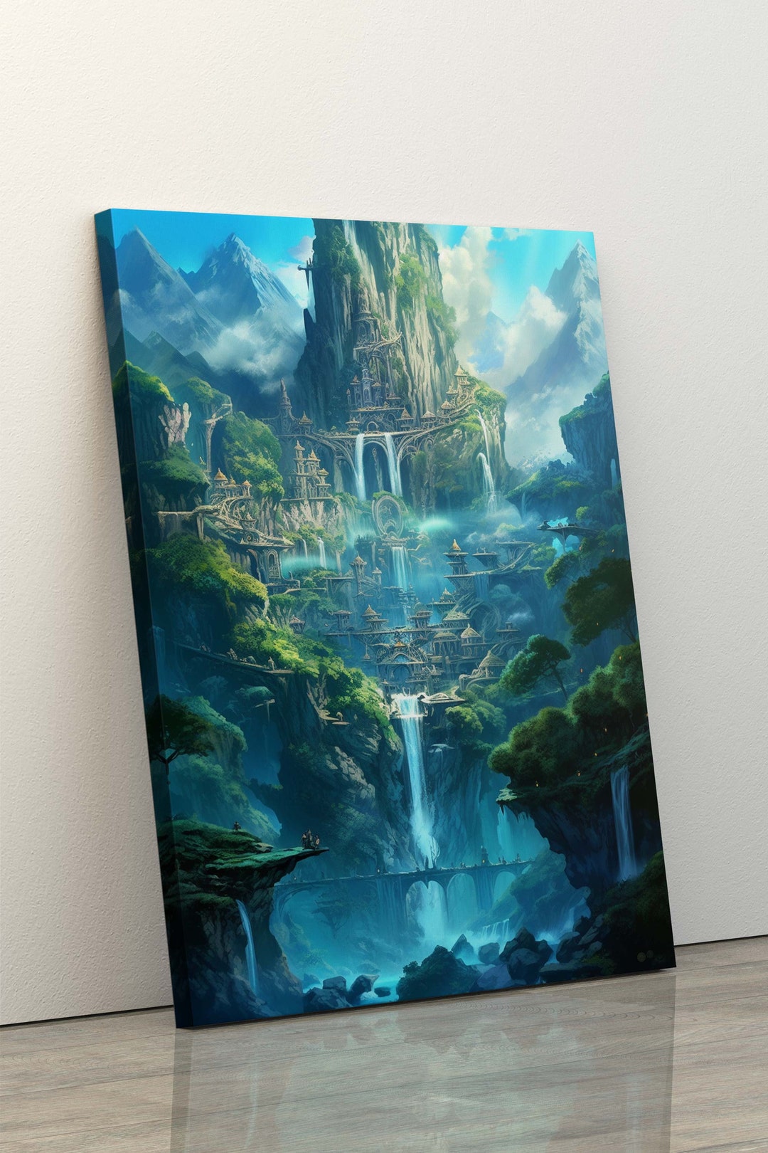 Shadow Waters Waterfall Mountain City Trees Wall Art Canvas - Etsy