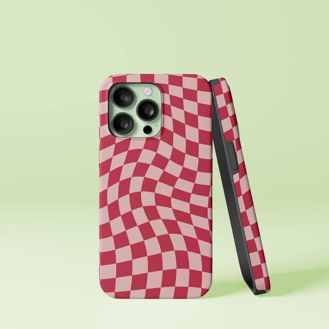 Red Wavy Checkerboard Pattern Design iPhone 14 13 12 Pro Max Mini X Xs ...