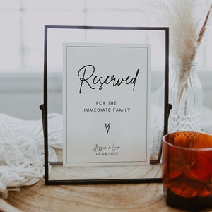 Reserved Sign Template, Minimalist Reserved for Family Sign, Reserved ...