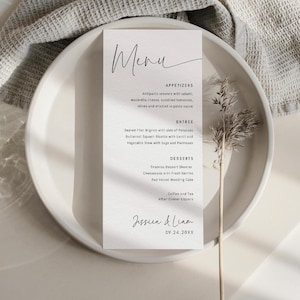 Minimalist Wedding Menu Template, Modern Script Wedding Dinner Menu ...