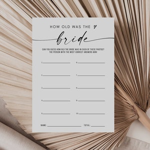 How Old Was the Bride Game, Bridal Shower Game Template, Minimalist ...