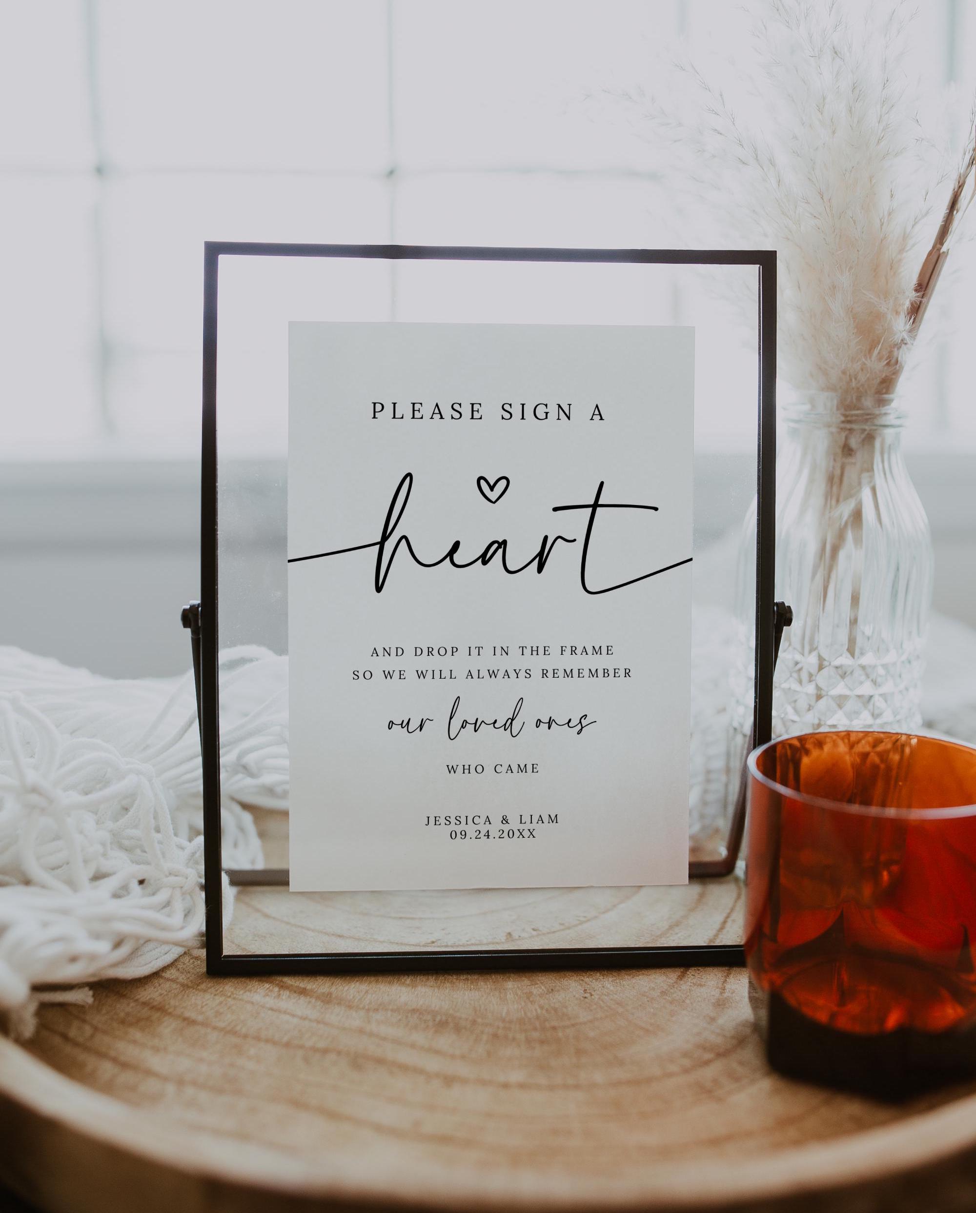 Heart Guest Book Sign, Minimalist Wedding Guestbook Template (canva) - Etsy
