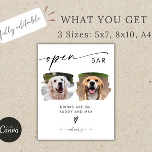 Open Bar Dog Sign, Pet Photo Drink Sign for Wedding, Minimalist Wedding ...