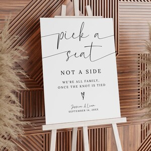 Pick A Seat Not A Side Sign, Minimalist Wedding Seating Poster, Choose ...