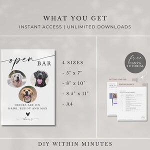 3 Dog Wedding Bar Sign, Pet Photo, Minimalist Design (editable Canva ...