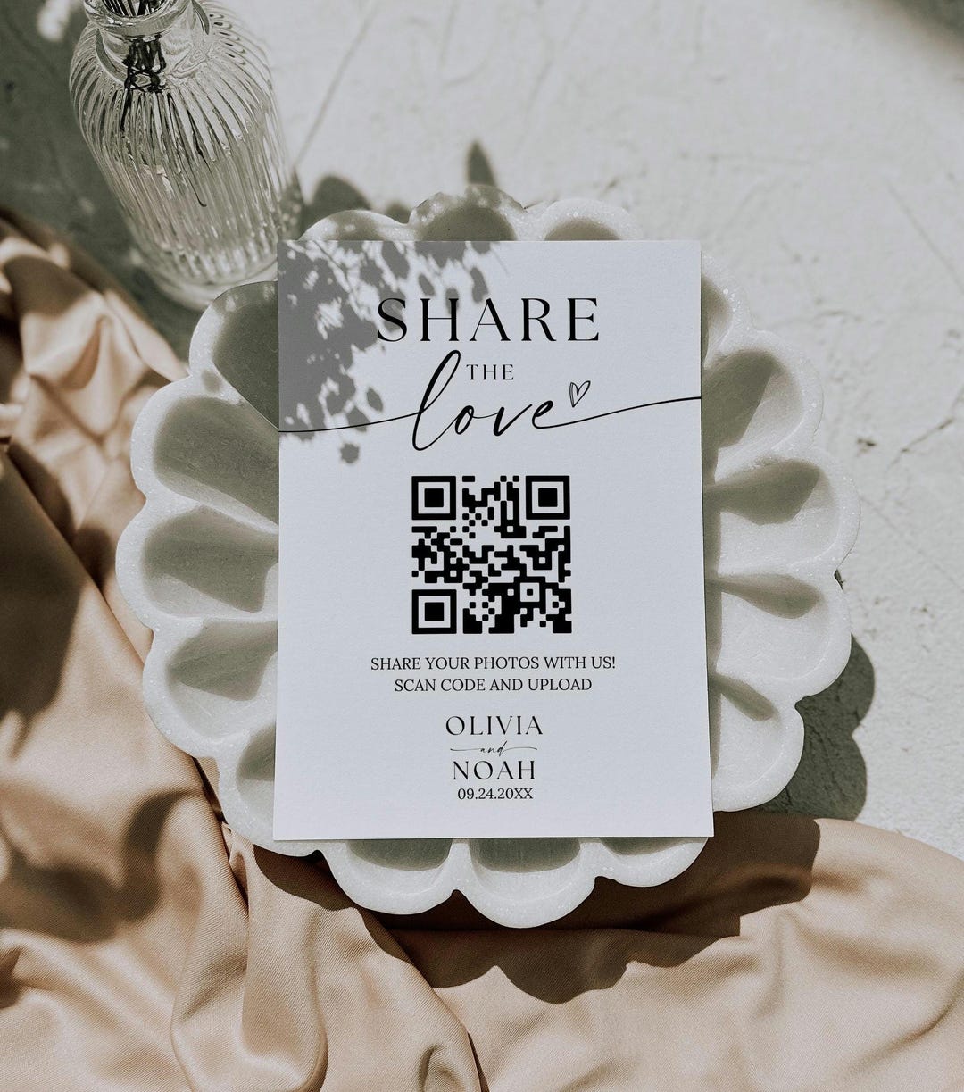 Share the Love QR Code Wedding Card, Modern Minimalist Wedding Photo ...
