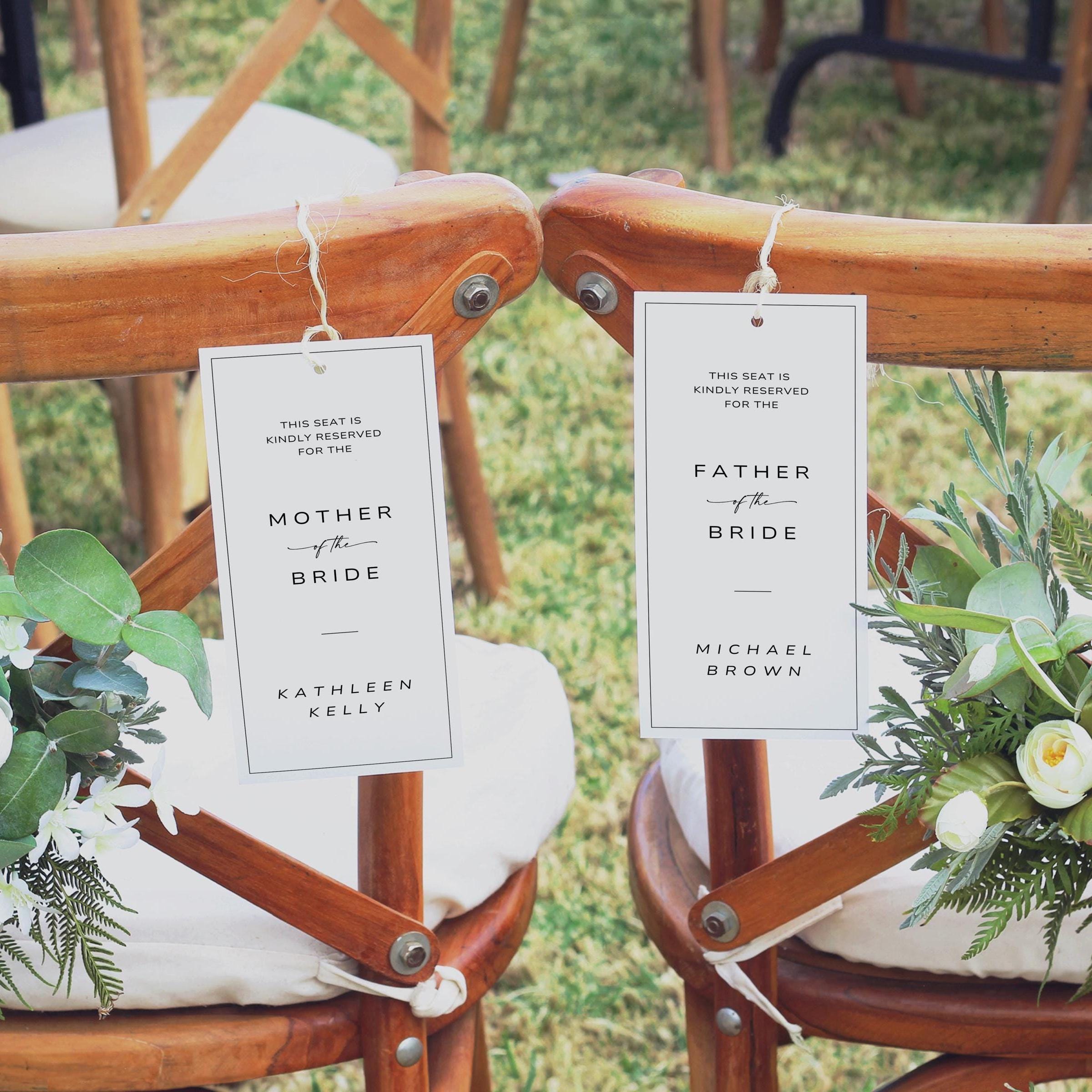 Minimalist Reserved Seat Tag, Wedding Chair Sign, Editable Canva ...