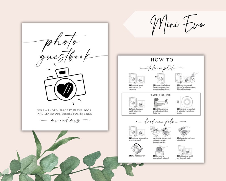 Instax EVO Instructions Sign, Photo Guestbook, Instax Mini Evo, Polaroid Guestbook, How to Load ...