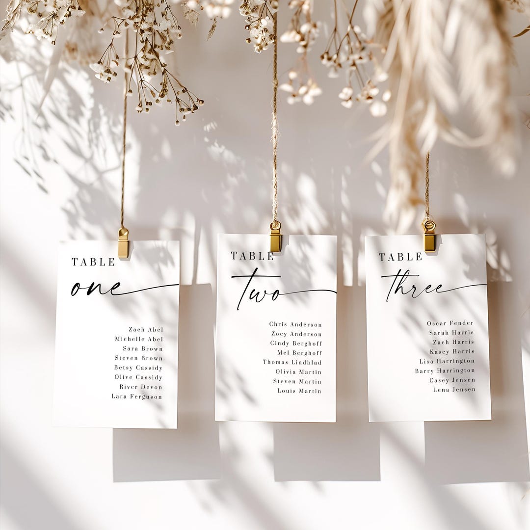Modern Wedding Seating Chart Template, Minimalist Seating Chart Cards ...