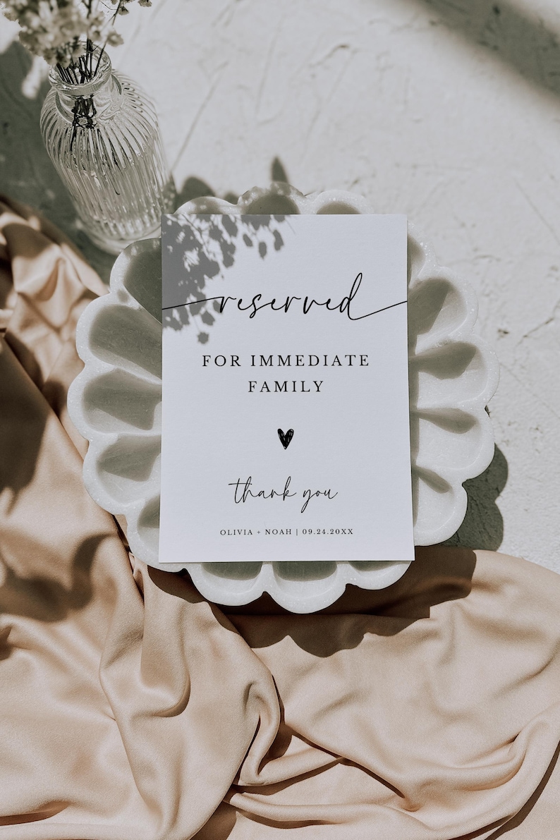 Reserved Signs for Wedding Tables, Reserved for Family Sign, Minimalist ...