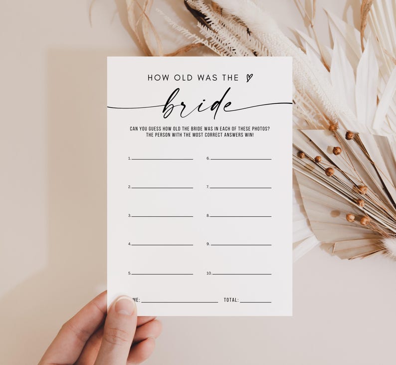 How Old Was the Bride Game, Minimalist Bridal Shower (printable, Canva ...