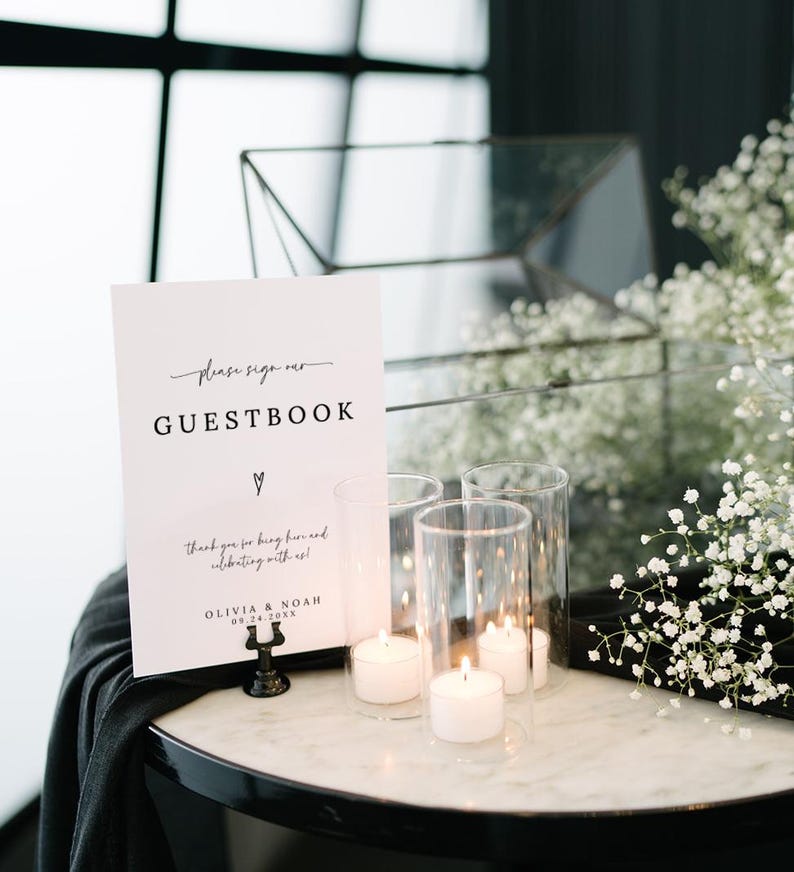 Minimalist Wedding Guestbook Sign Template, Editable Canva (5x7, 8x10 ...