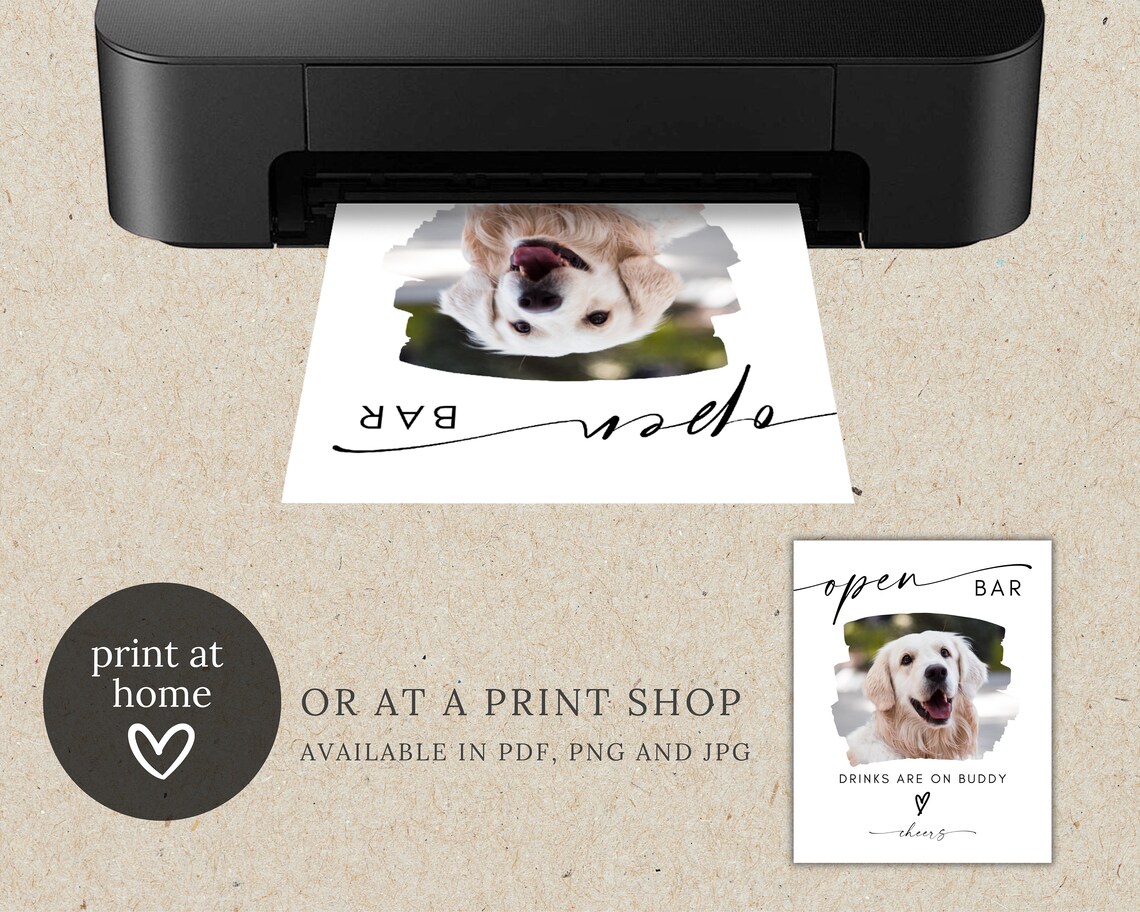 Open Bar Dog Sign, Pet Photo Drink Sign for Wedding, Minimalist Wedding ...