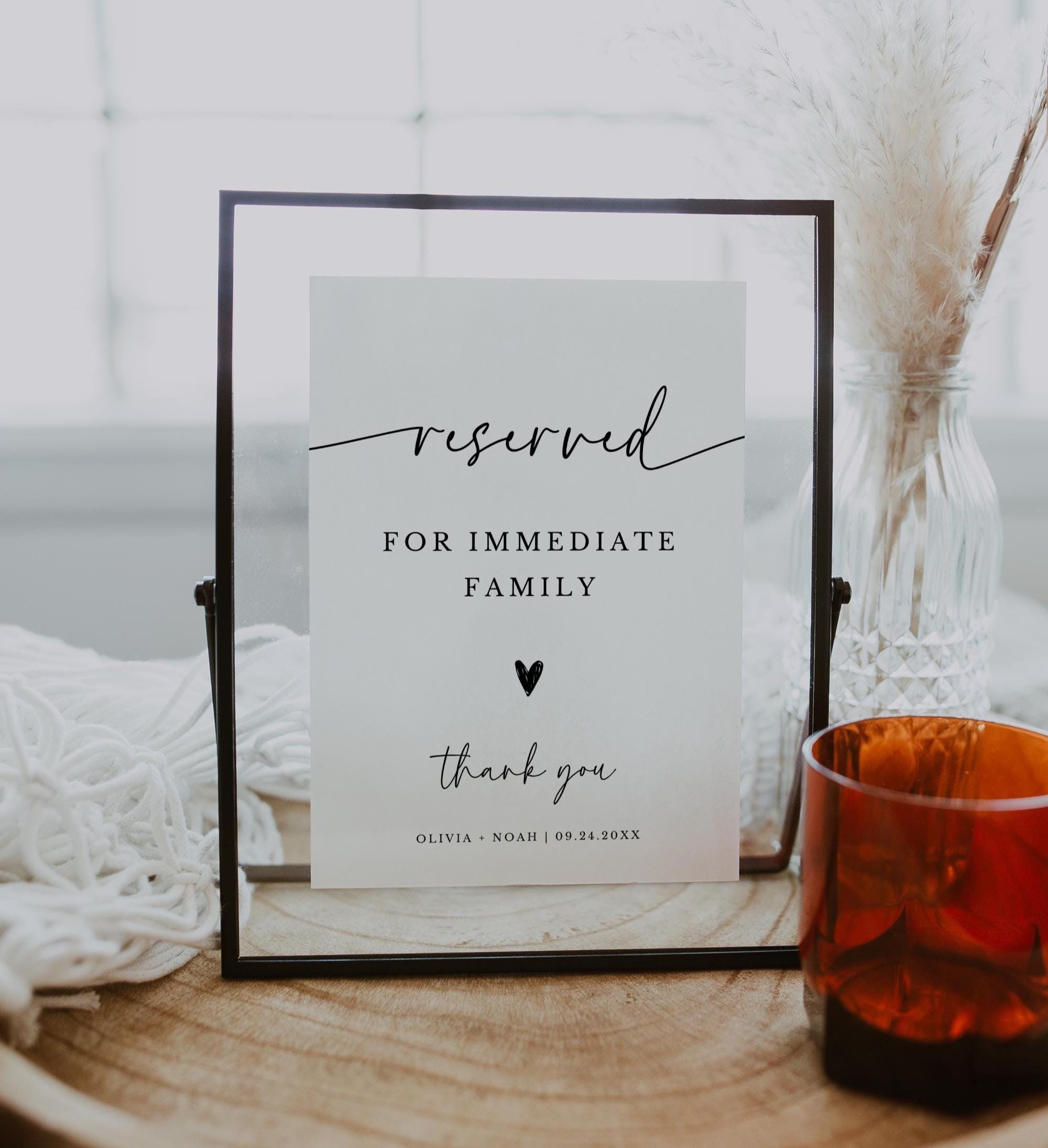 Reserved Signs for Wedding Tables, Reserved for Family Sign, Minimalist ...