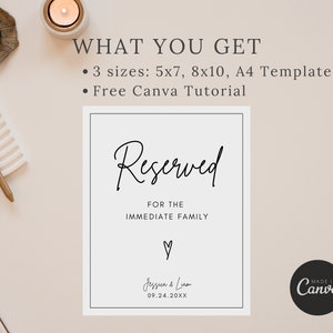 Reserved Sign Template, Minimalist Reserved for Family Sign, Reserved ...