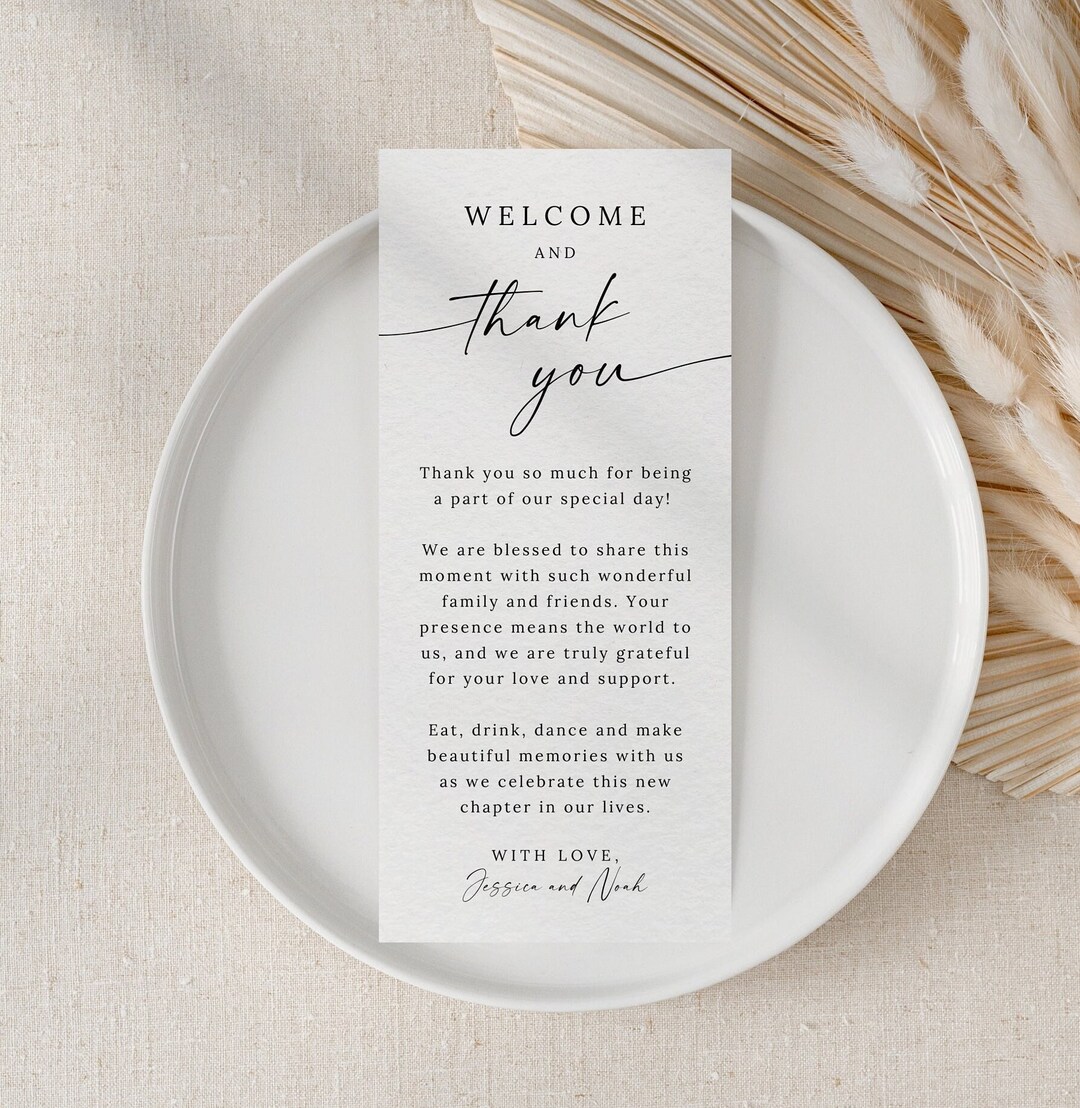 Minimalist Thank You Place Card Template, Wedding Napkin Note (digital ...