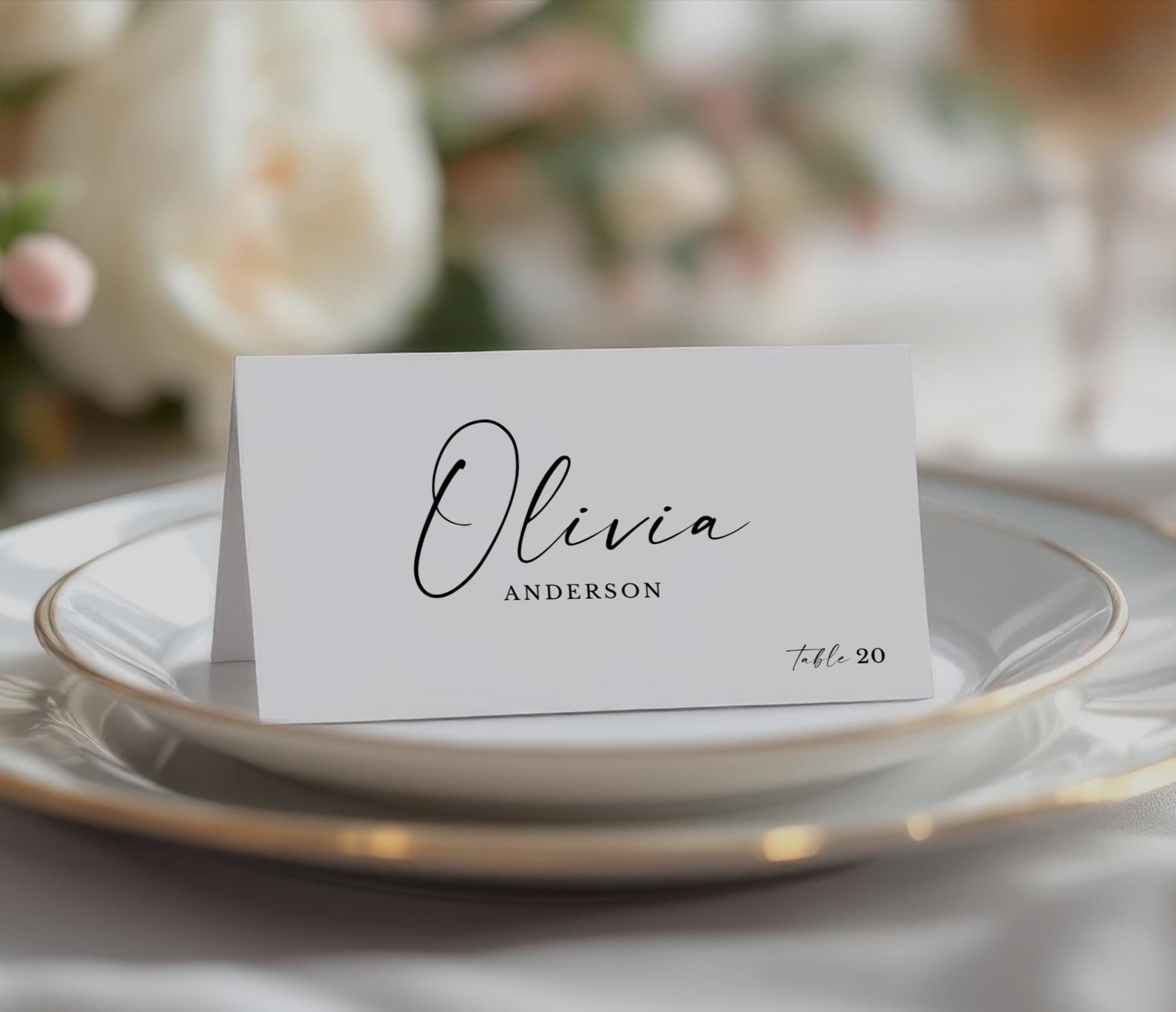 Modern Wedding Place Card Template, Minimalist Name Cards, Script Table ...