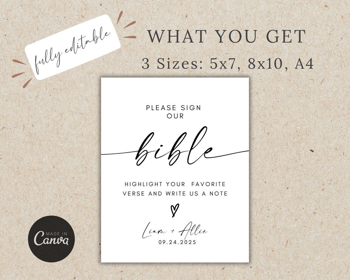 Wedding Guest Book Bible Sign, Printable Bible Guest Book Sign ...