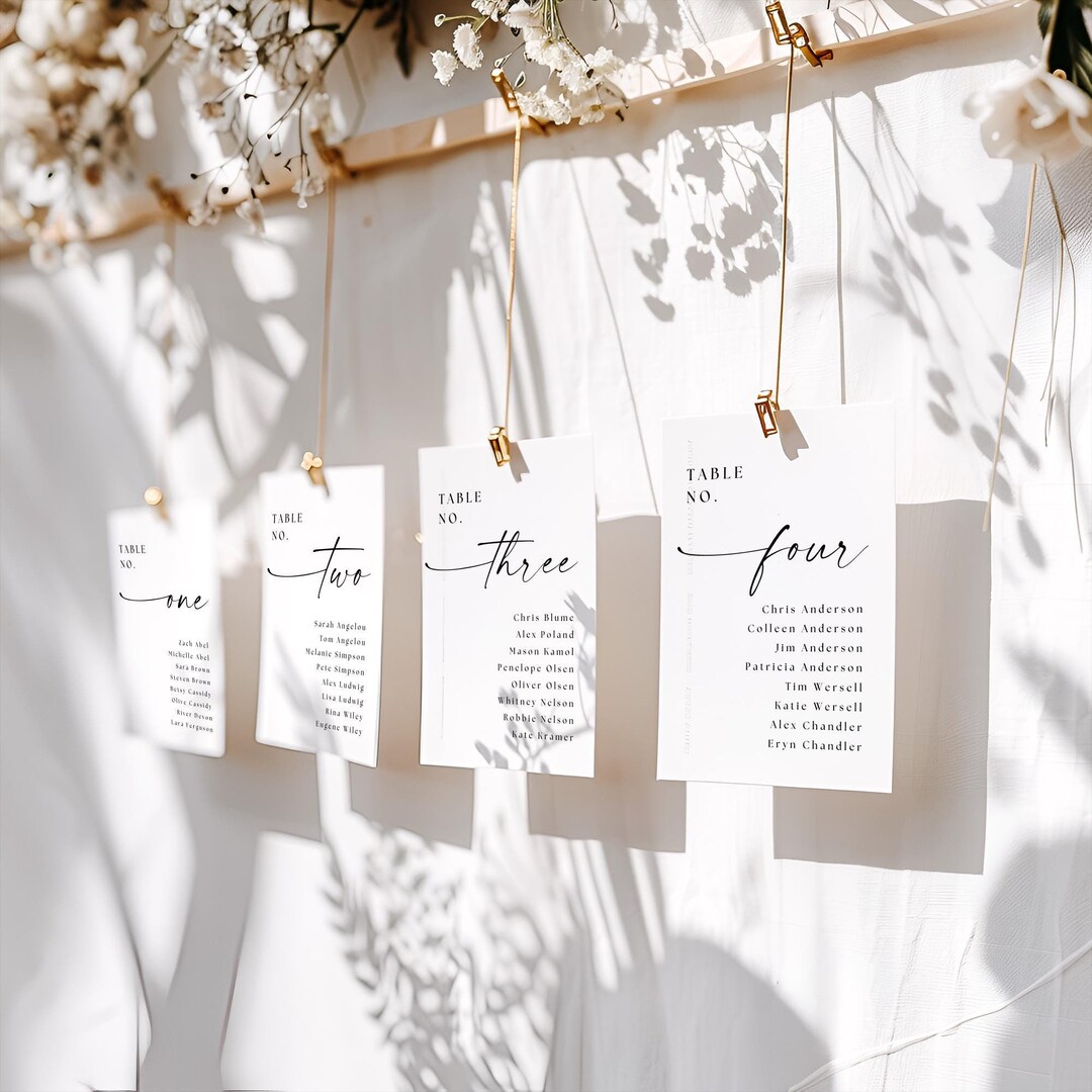 Modern Wedding Seating Chart Template, Minimalist Seating Chart Cards ...