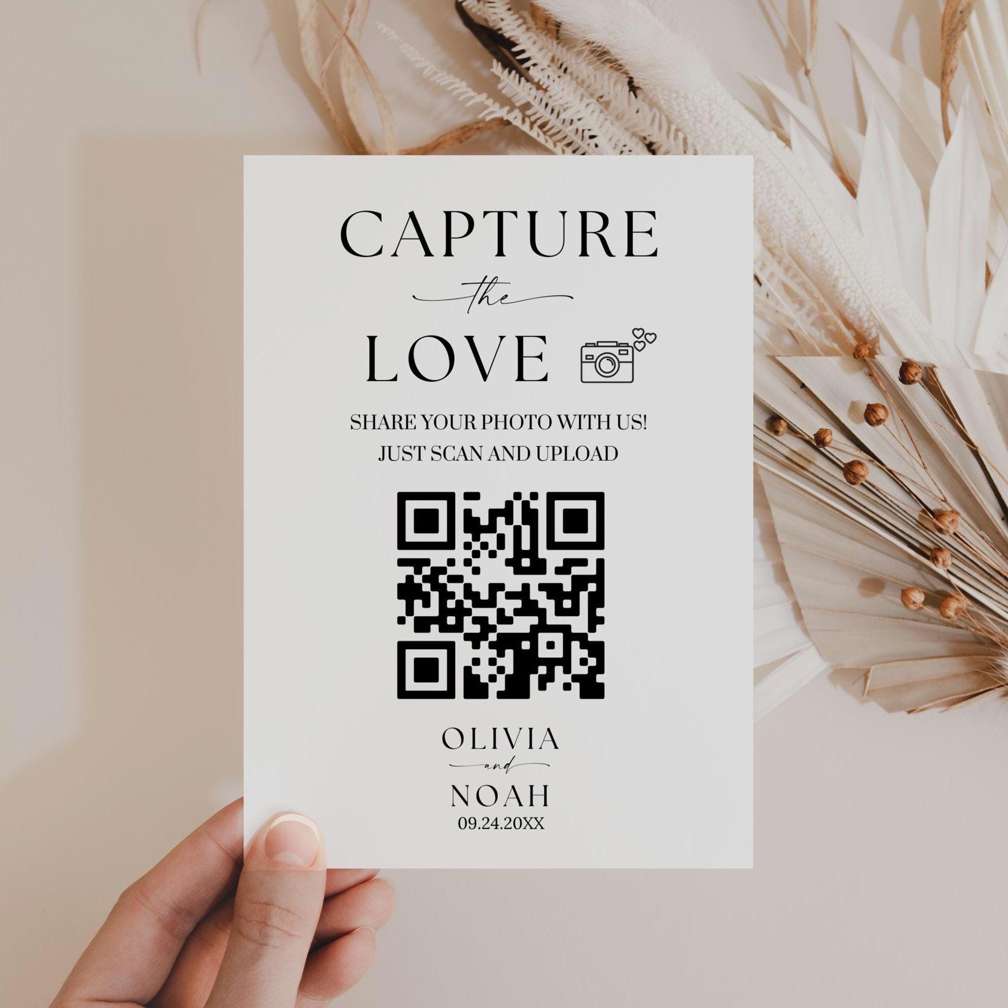 Capture the Love QR Code Wedding Card, Modern Minimalist Wedding Photo ...
