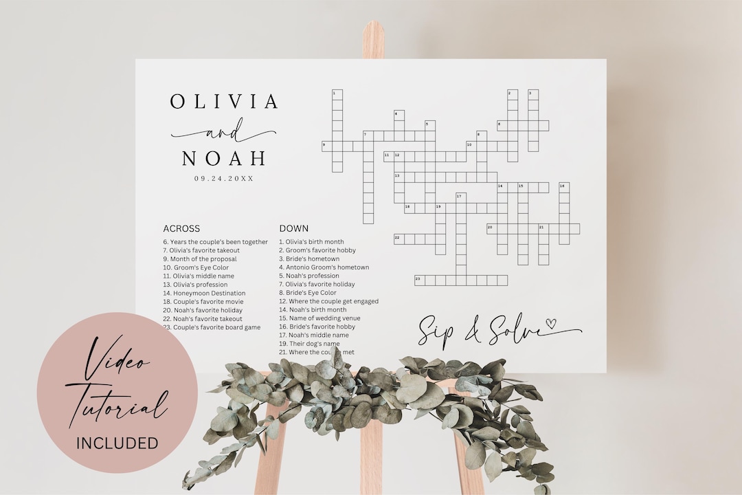 Wedding Crossword Sip and Solve Puzzle, DIY Giant Puzzle Custom ...