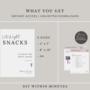Wedding Snack Bar Sign, Printable Snack Station Sign, Late Night Snacks ...