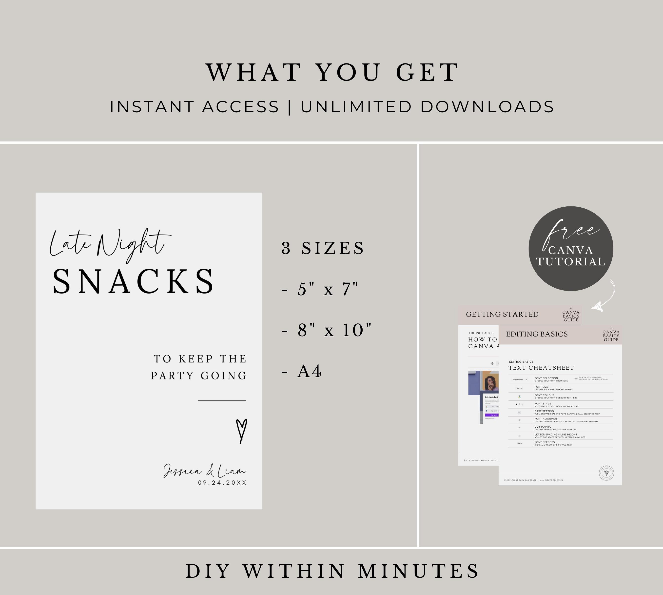 Wedding Snack Bar Sign, Minimalist Template (canva Editable) - Etsy