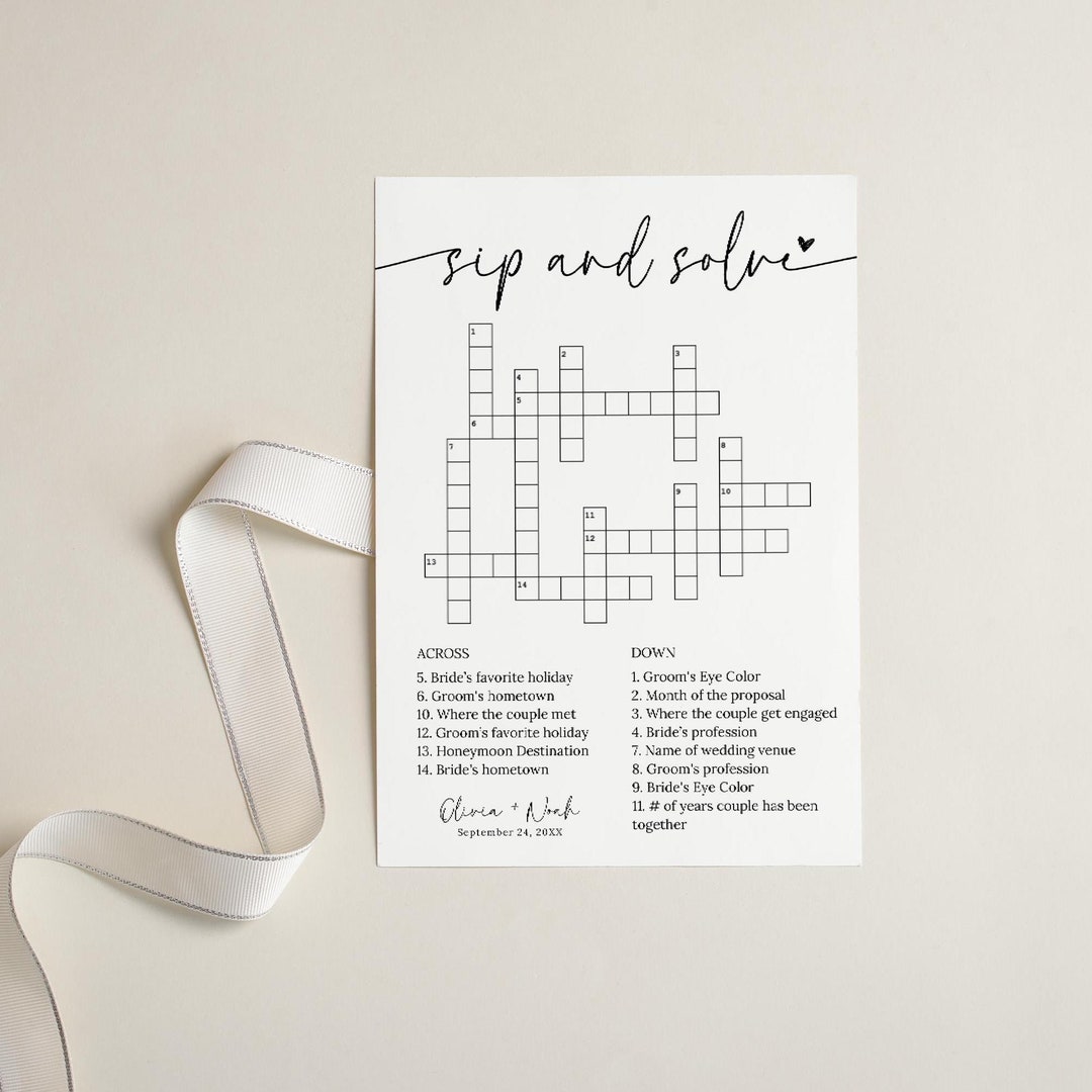 Wedding Crossword Sip and Solve Puzzle, DIY Mini Puzzle Custom ...