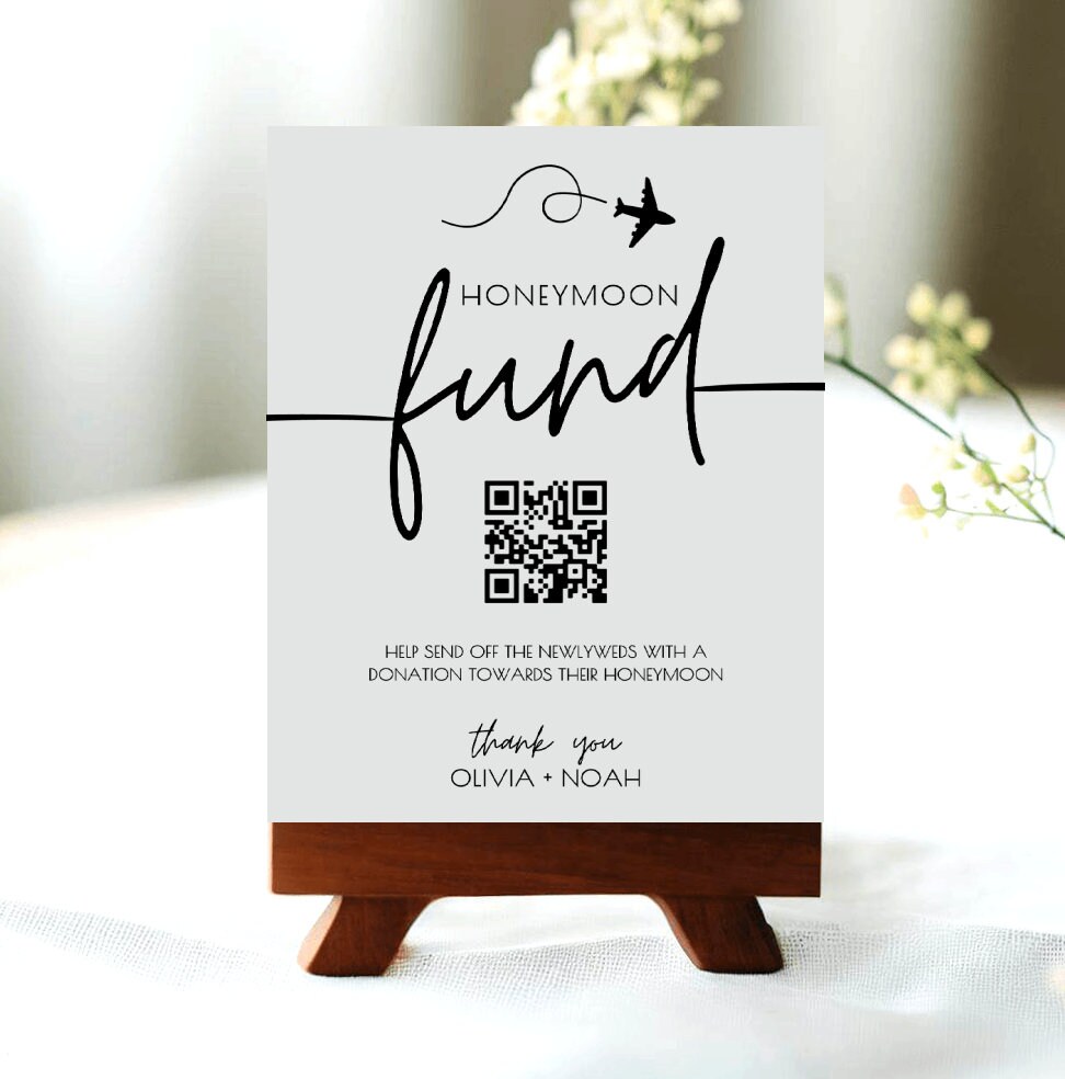 Honeymoon Fund Sign, Honeymoon QR Code Sign, Printable QR Code for ...