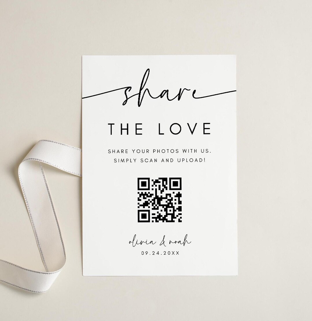 Share the Love QR Code Sign, Modern Minimalist Wedding Photo Card ...