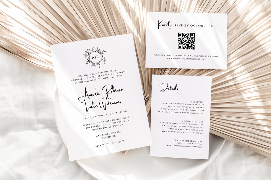 QR Code Wedding Invitation Set Traditional Wedding - Etsy
