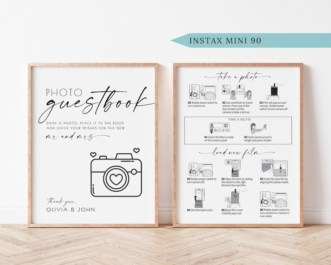 Instax Mini 90 Instructions Sign, Polaroid Guest Book Sign, Photo ...