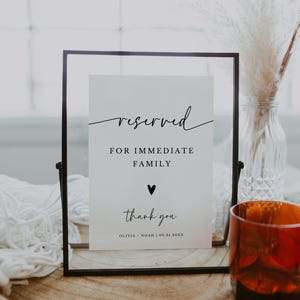 Reserved Signs for Wedding Tables, Reserved for Family Sign, Minimalist ...
