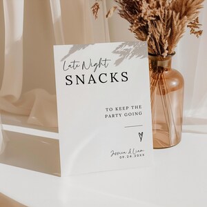 Wedding Snack Bar Sign, Printable Snack Station Sign, Late Night Snacks ...