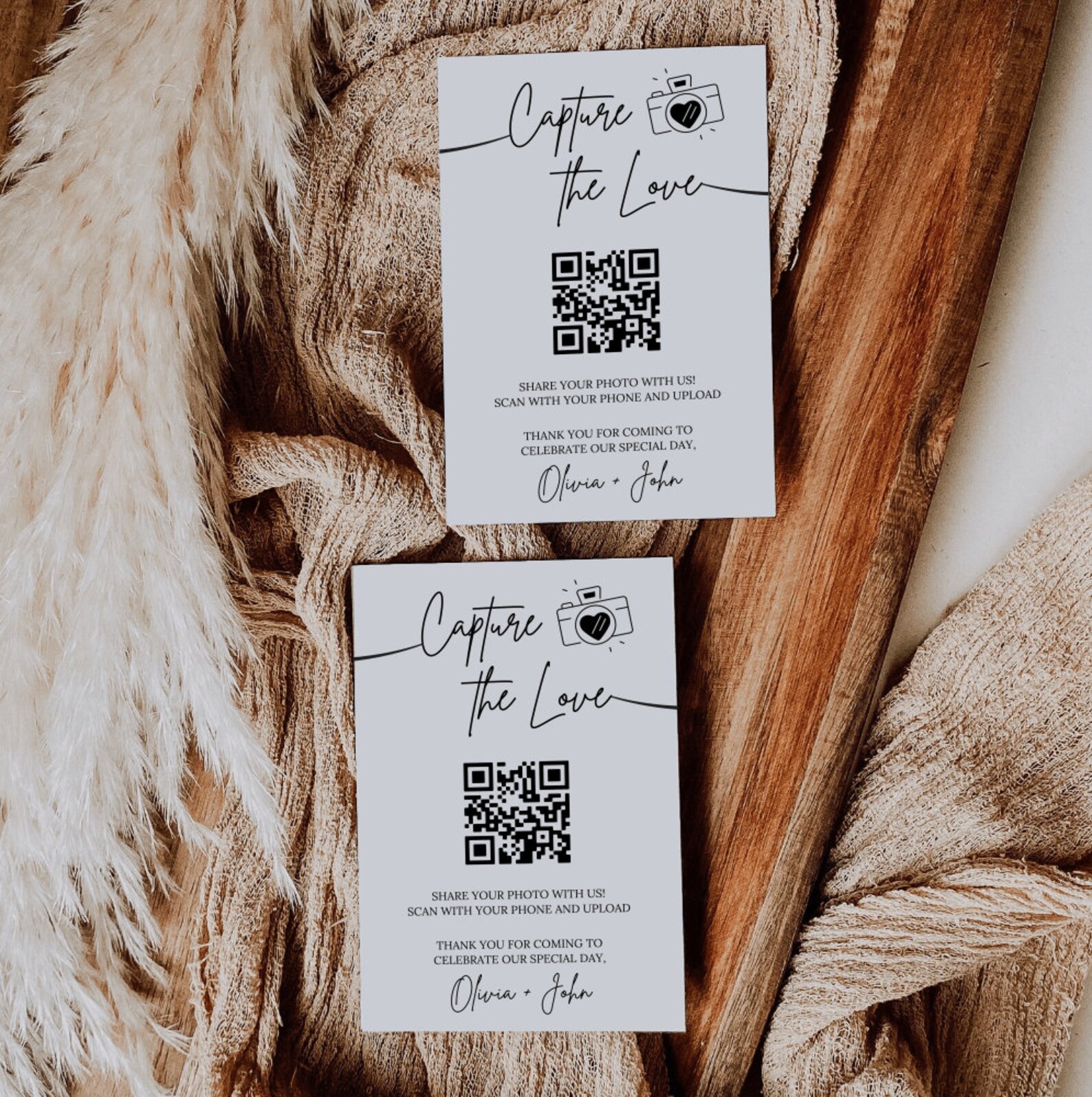 Capture the Love QR Code Wedding Card, Modern Minimalist Wedding Photo ...