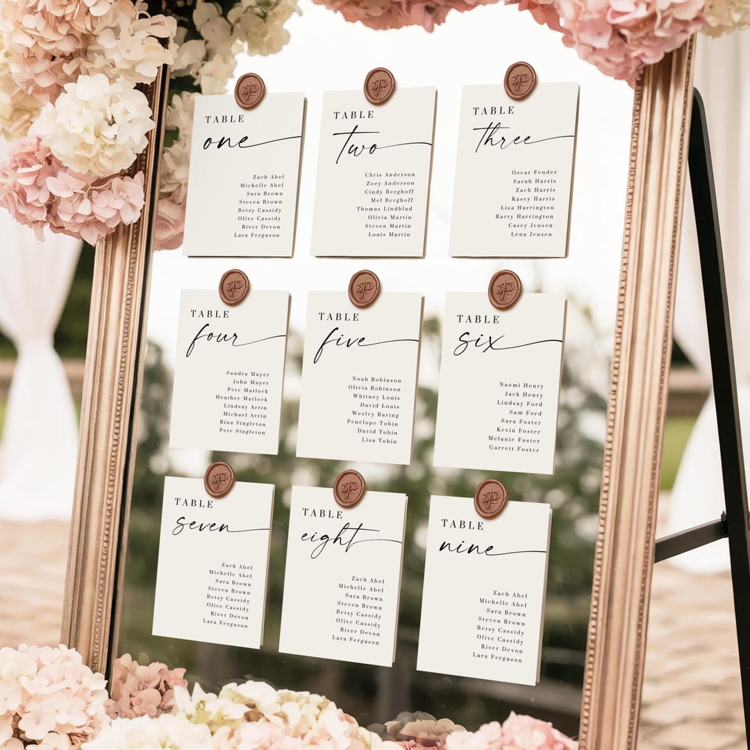 Modern Wedding Seating Chart Template, Minimalist Seating Chart Cards ...