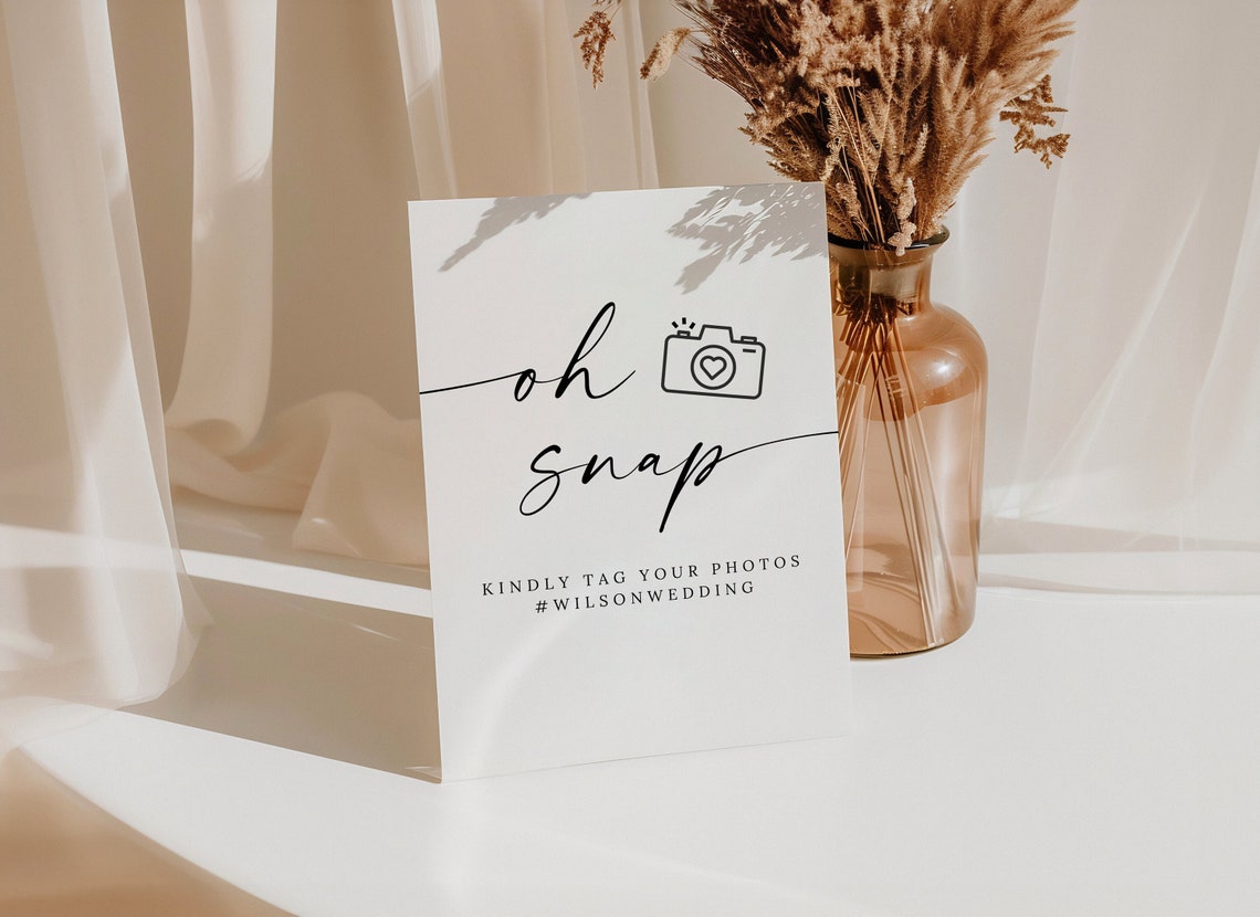 Wedding Snapchat Sign Template, Wedding Hashtag Sign Printable, Modern ...