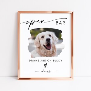 Open Bar Dog Sign, Pet Photo Drink Sign for Wedding, Minimalist Wedding ...