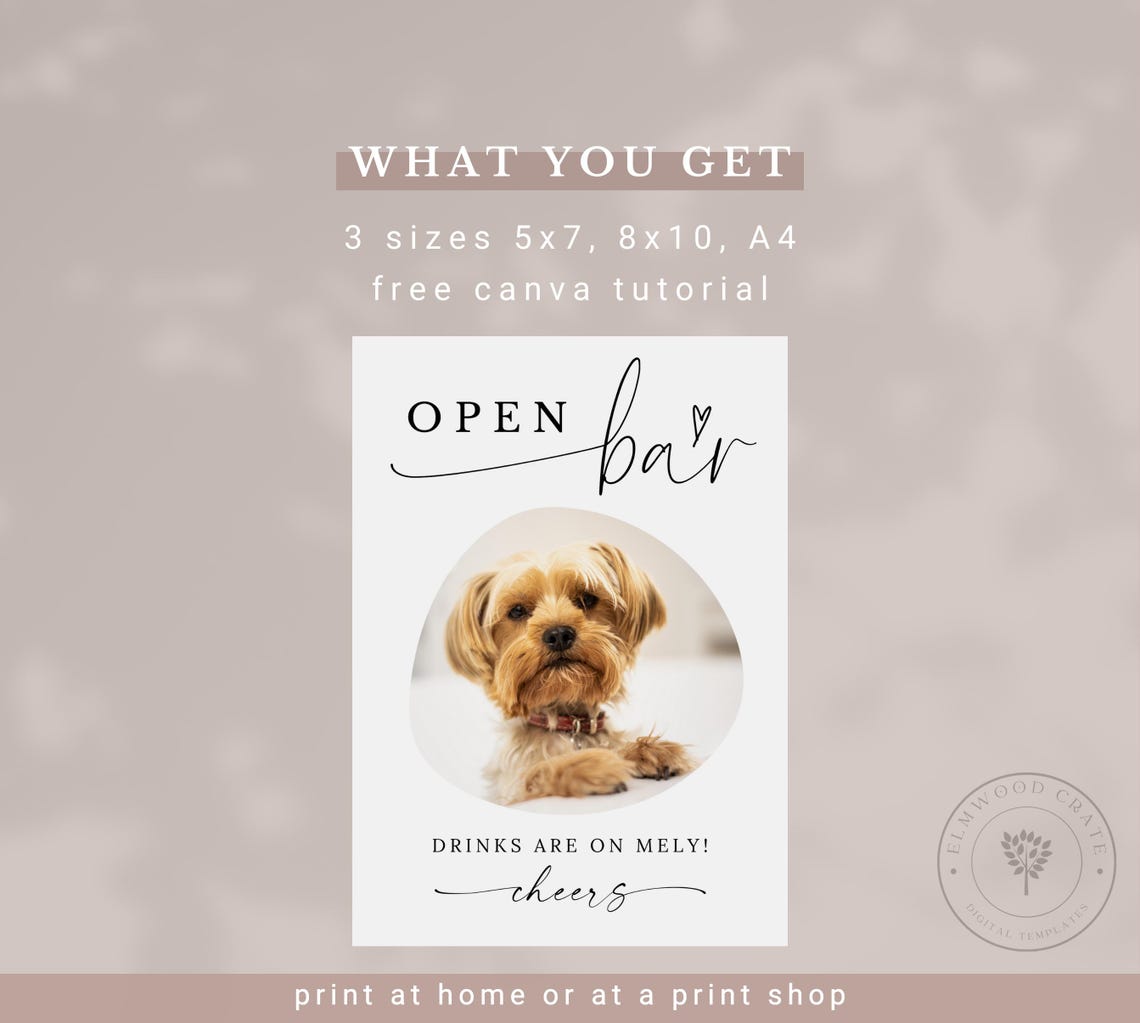 Pet Photo Wedding Bar Sign, Modern Minimalist (canva Template) - Etsy